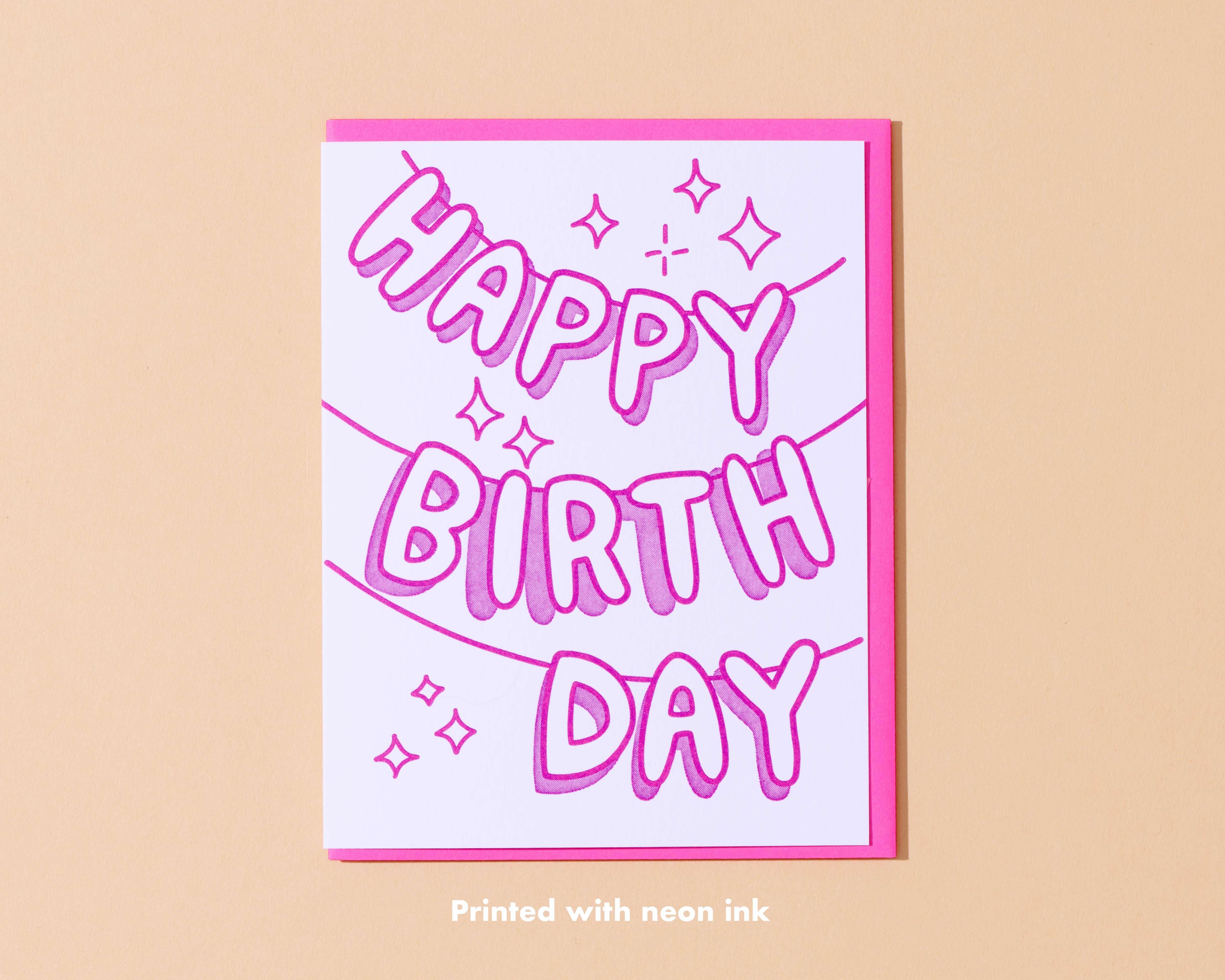 Letterpress Birthday Card—Birthday Banner (Minimal, Cute) – And Here We Are