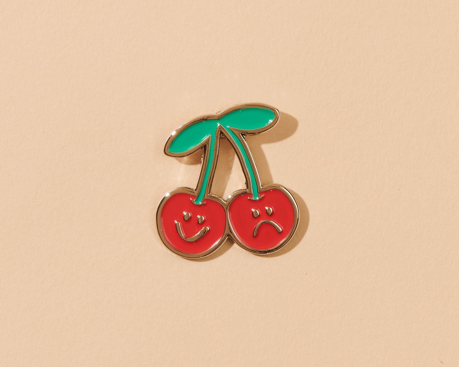 Enamel Lapel Pin Brooch—Cherry (Fruit, Smiley, Frown) – And Here We Are